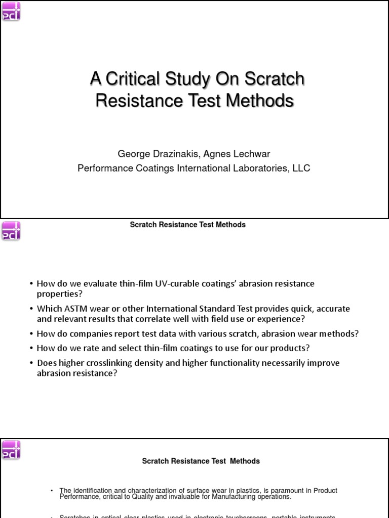 A Critical Study On Scratch Resistance Test Methods | PDF | Wear | Friction
