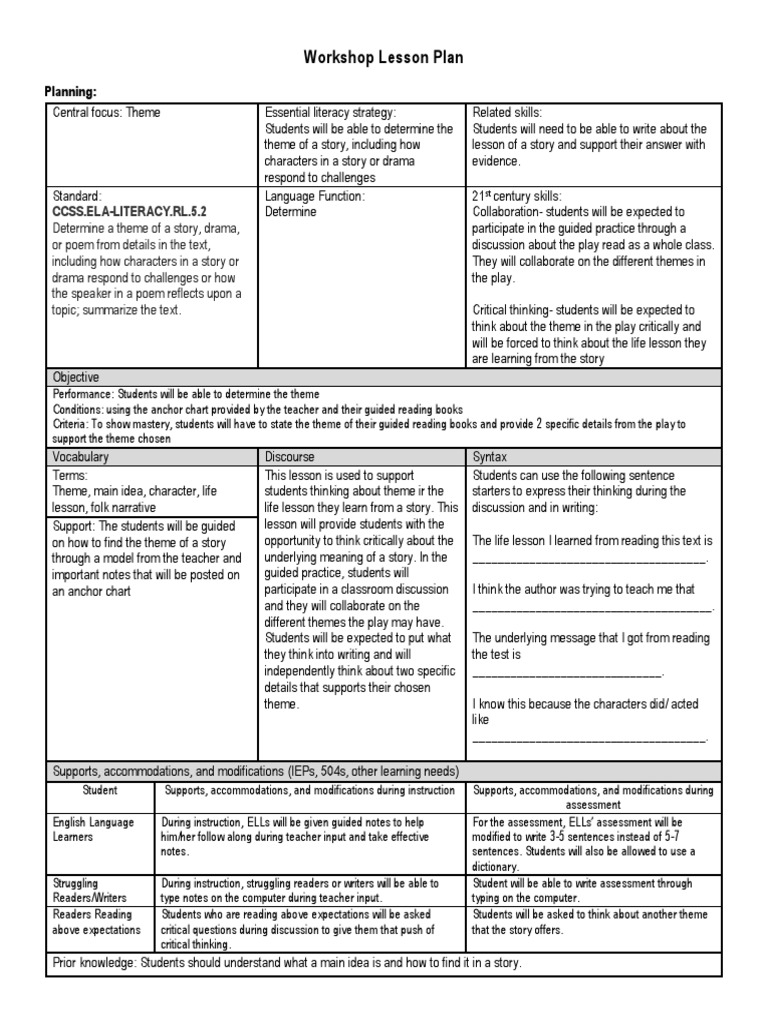 Imb Readers Workshop Plan | PDF | Reading Comprehension | Educational ...