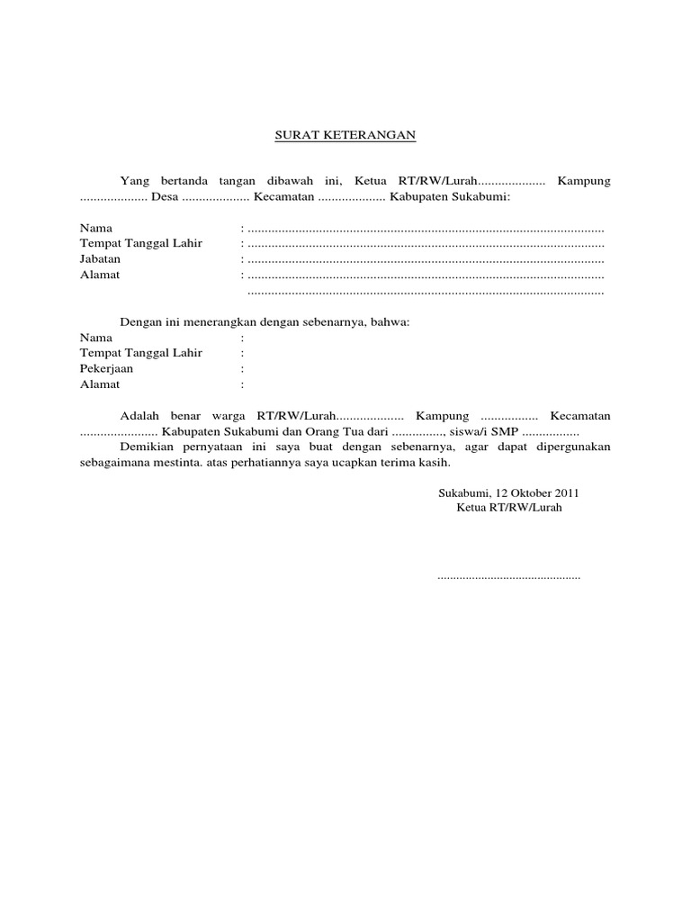 Surat Pernyataan RT-RW | PDF