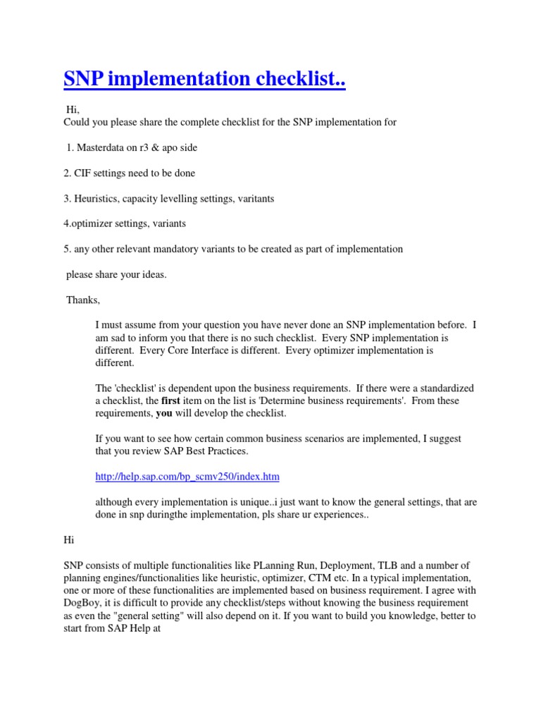 SNP Implementation Checklist | PDF