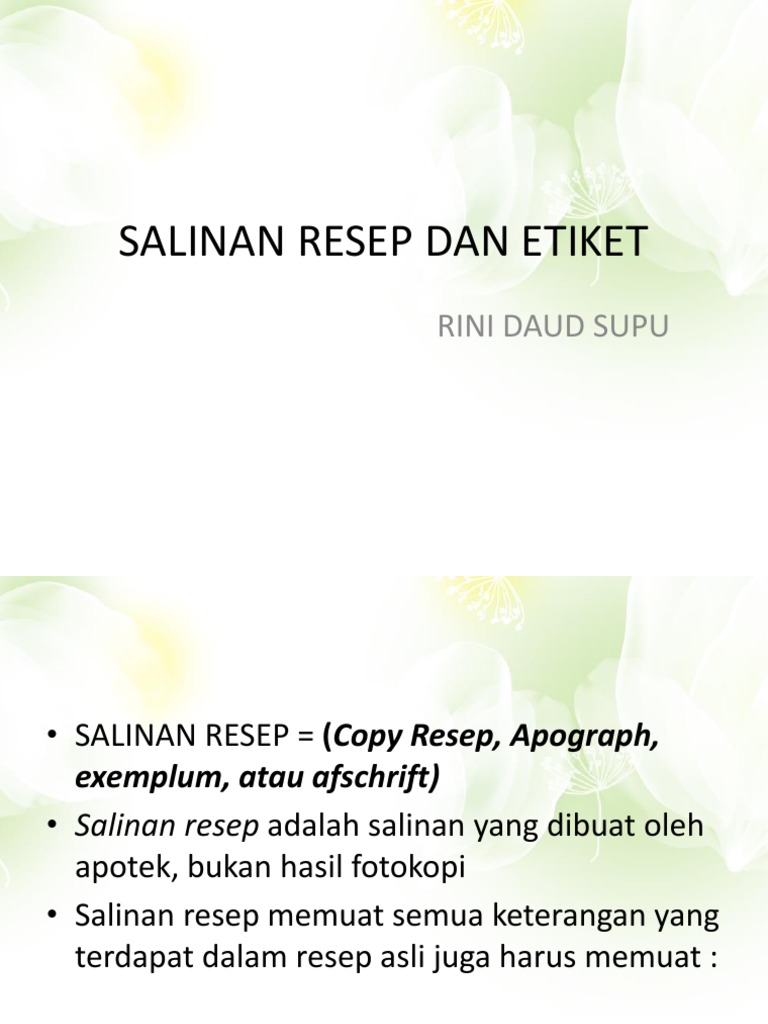 Salinan Resep dan Etiket Obat | PDF