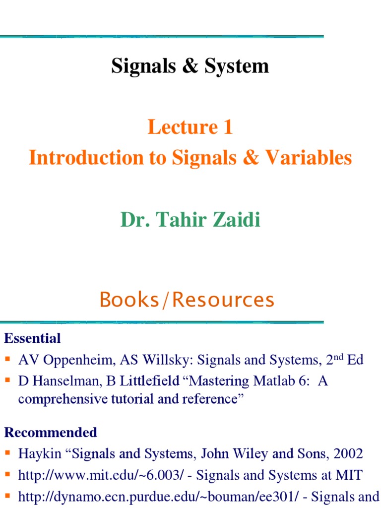 Signals & System: Introduction To Signals & Variables | Download Free PDF | Discrete Time And ...