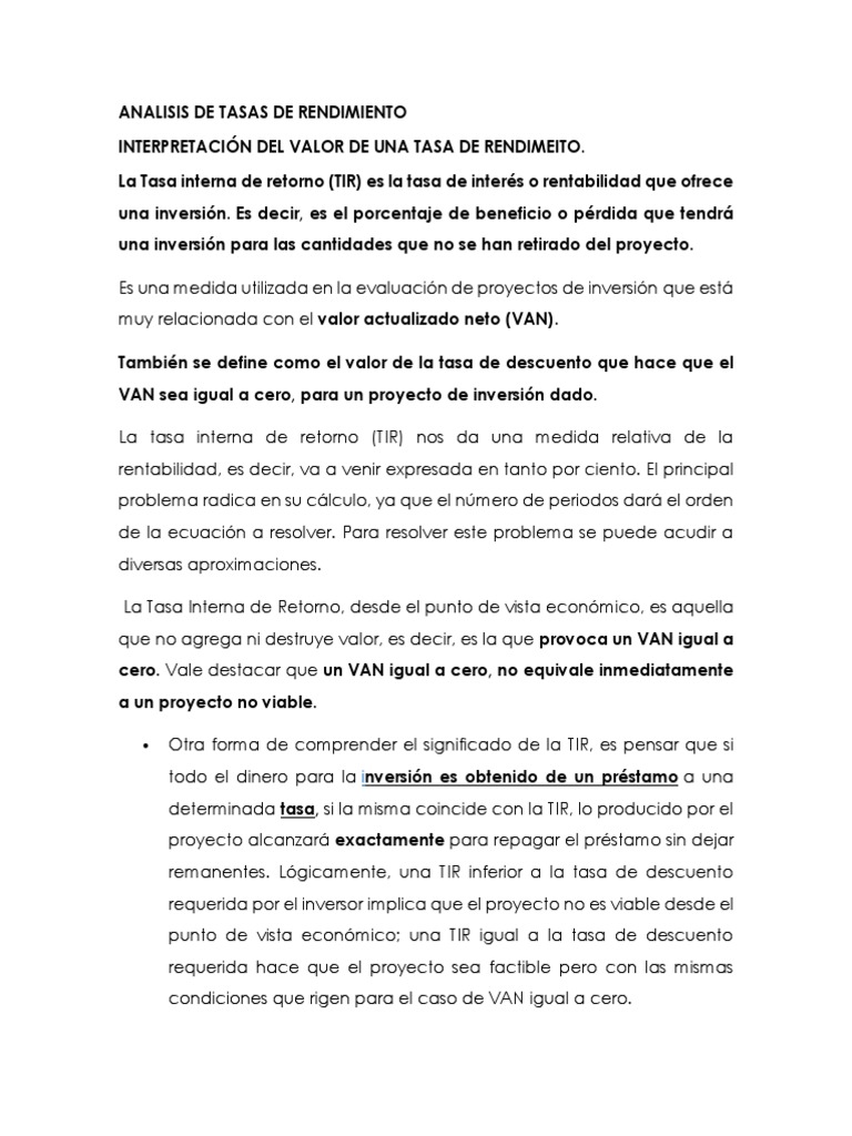Analisis de Tasas de Rendimiento | PDF | Tasa interna de retorno | Economias