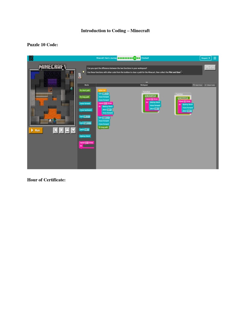 Introduction To Coding - Minecraft | PDF