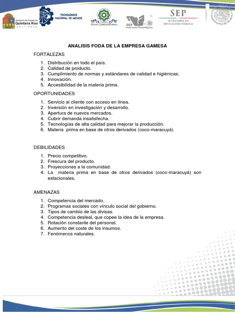 Analisis Foda de La Empresa Gamesa | PDF | Análisis FODA | Producto ...