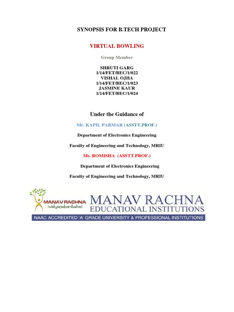 Synopsis For B.Tech Project: Virtual Bowling | PDF | Accelerometer | Microcontroller