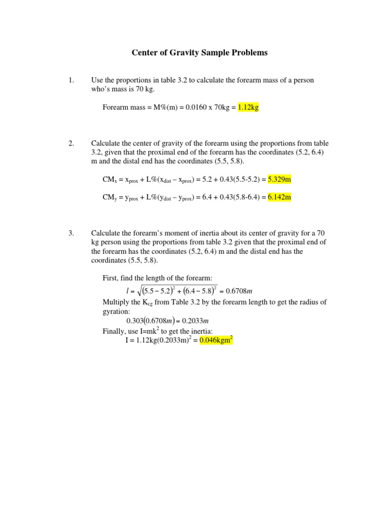 Center of Gravity (With Answers) | PDF
