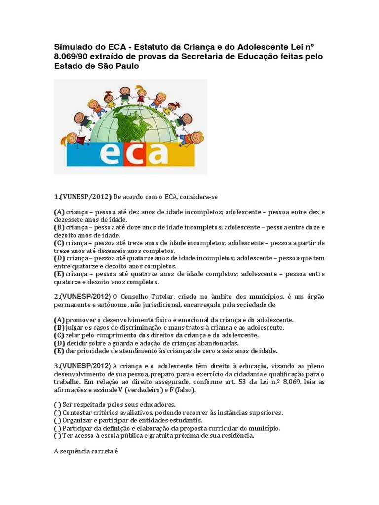 Simulado Do Eca | PDF | Adolescência | Escolas