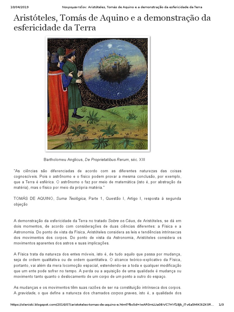 Aristóteles e Aquino: Esfericidade da Terra | PDF | Física | Terra