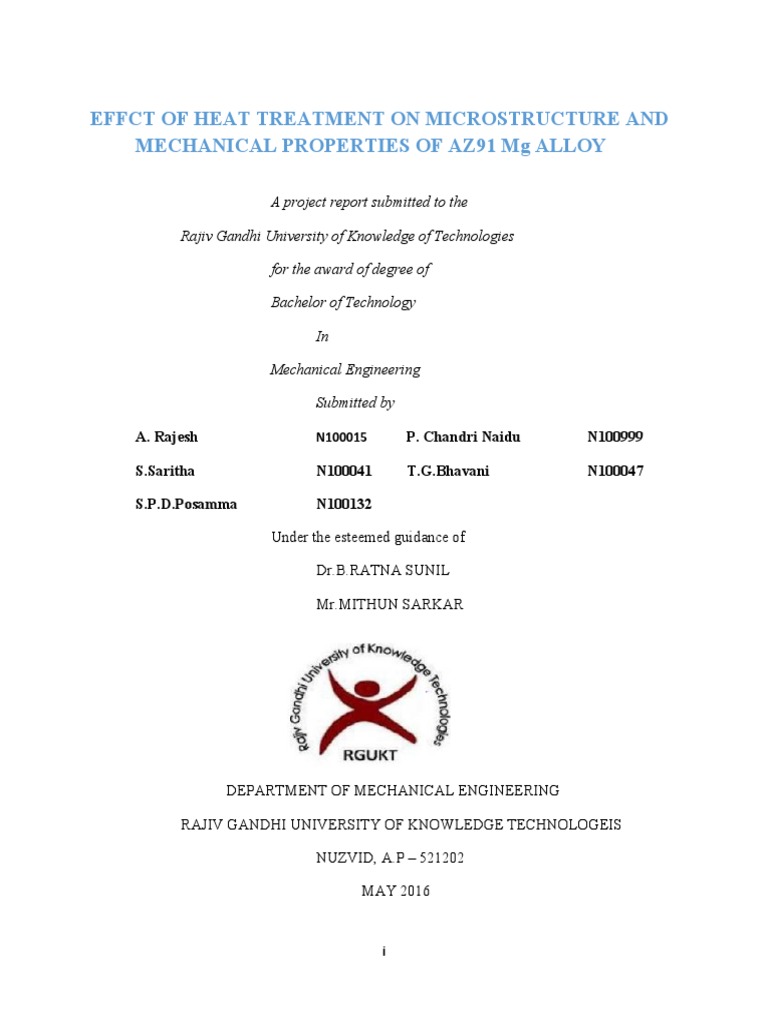 Effect of Heat Treatment On Mechanical Propertie of AZ91 MG Alloys ...