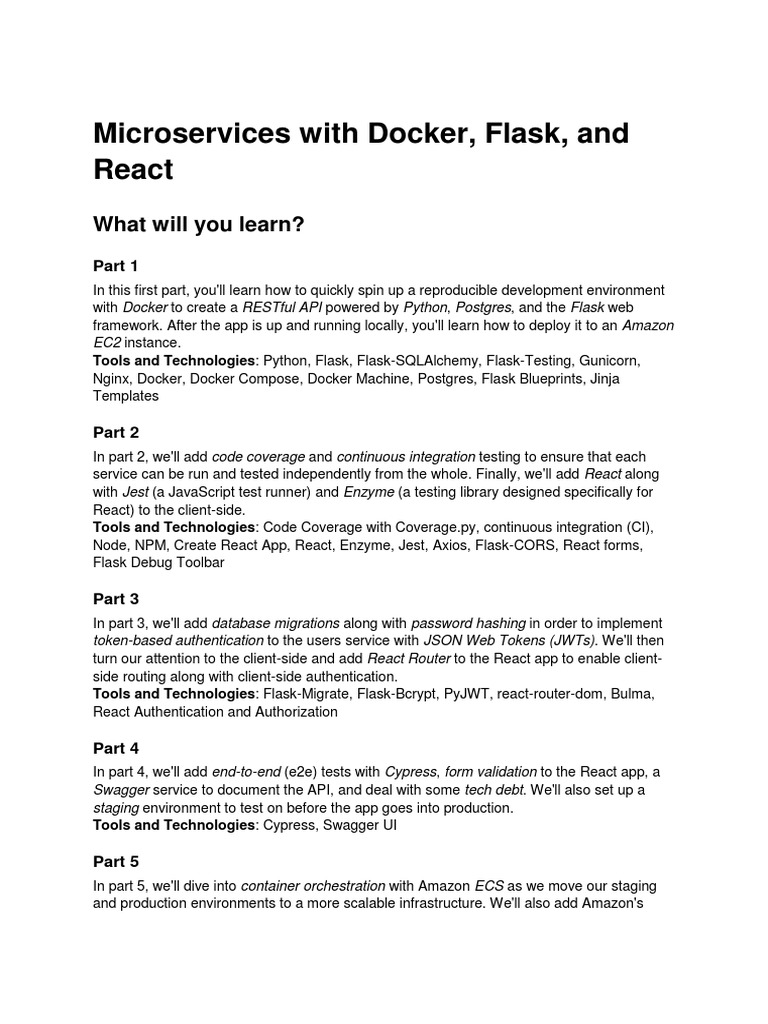 Microservices With Docker Flask And React Pdf Information Technology Computer Programming