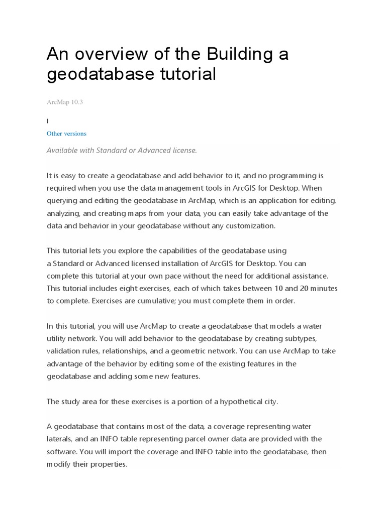 An Overview Of The Building A Geodatabase Tutorial Available With