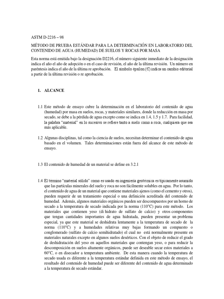 Norma Astm D2216-98 | PDF | Humedad | Yeso