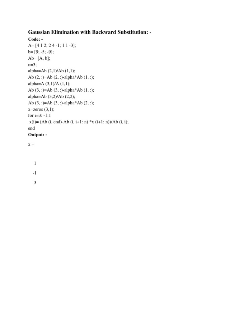 Gaussian Elimination Code Example | PDF