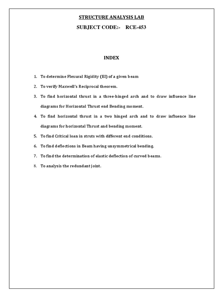 Structure Analysis Lab Subject Code:-Rce-453 | PDF | Buckling | Beam ...