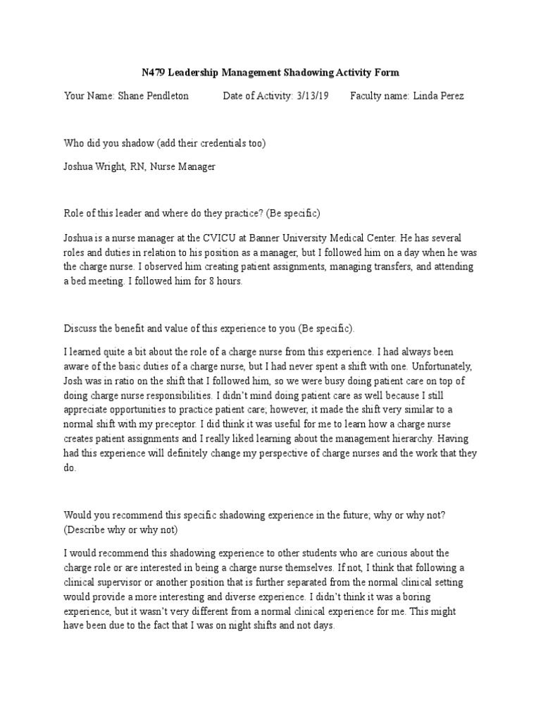 Shadowing Activity Reflection | PDF | Self-Improvement