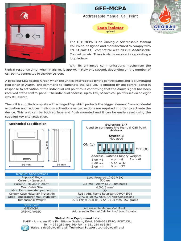 GFE-MCPA Addressable Manual Call Point | PDF | Switch | Electromagnetism