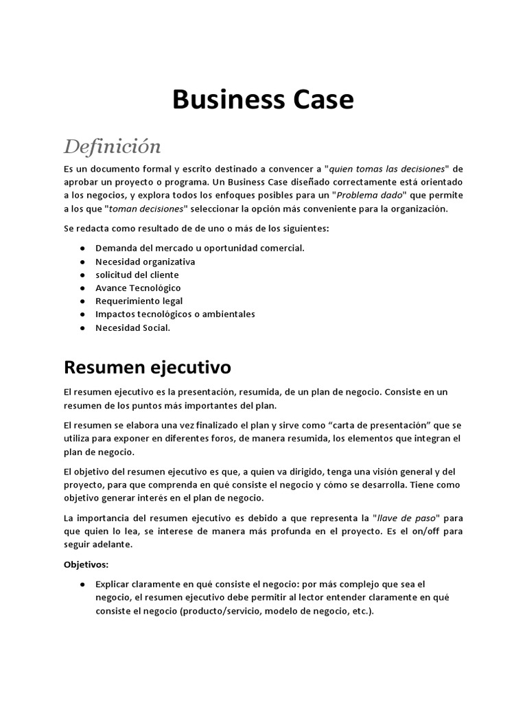 Análisis de un caso de negocio: Desarrollo de un Business Case | PDF | Obtención | Marketing
