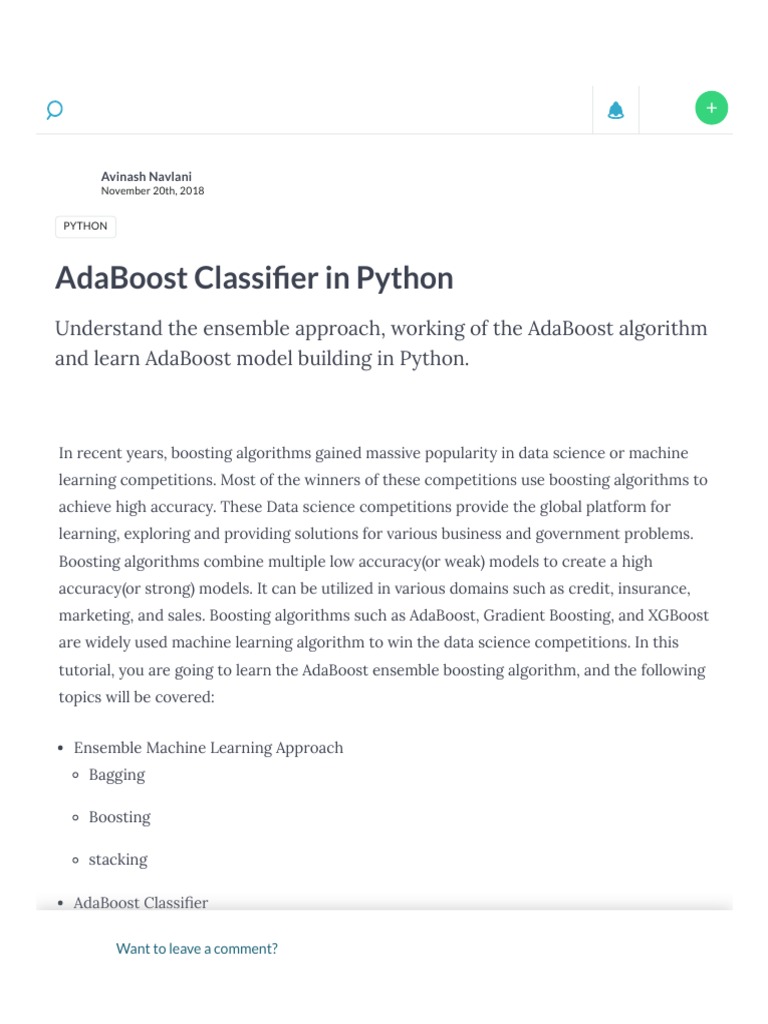AdaBoost Classifier in Python (Article) - DataCamp | PDF | Machine ... AdaBoost Classifier in Python (Article) - DataCamp | PDF | Machine ...