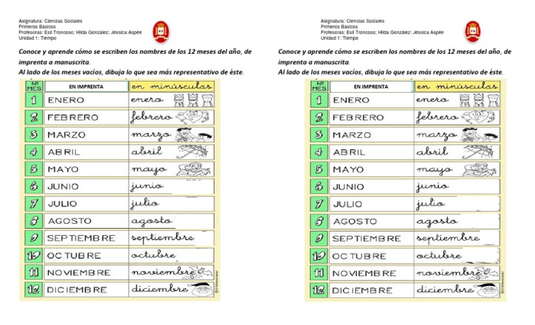 Meses del Año: Imprenta y Manuscrita | PDF | Artes del Lenguaje y ...