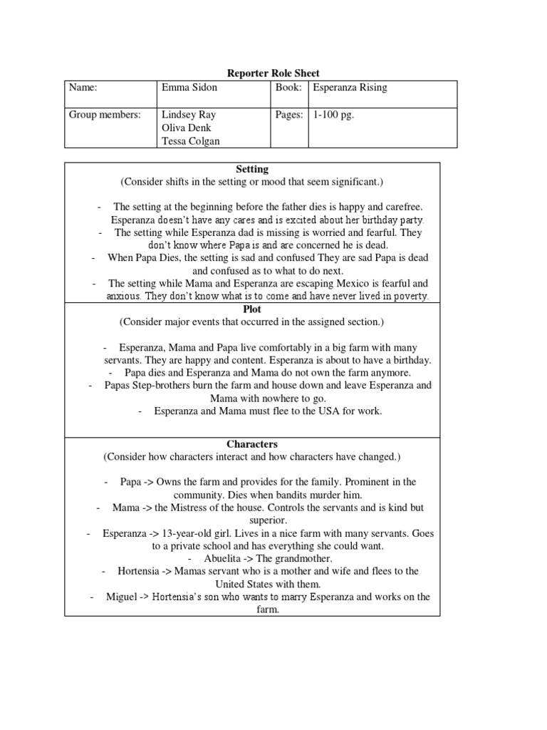 Reporter Role Sheet 1 1 | PDF