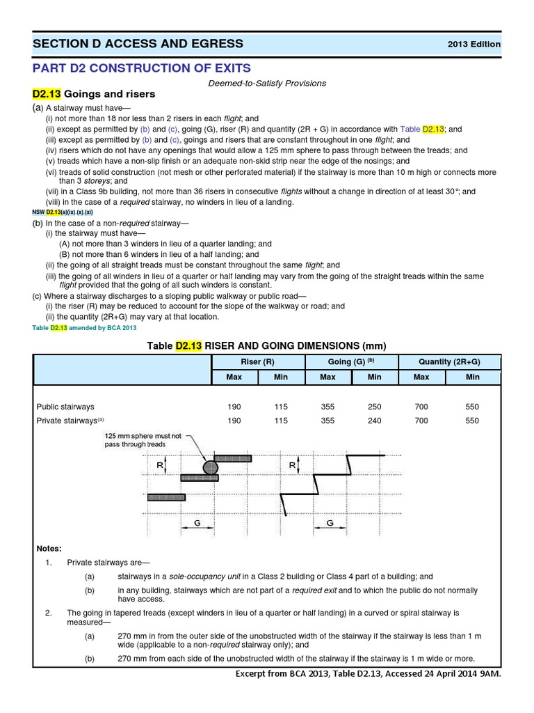 Stage 2B Stairs BCA 2013 Section D Table D2.13 | PDF | Stairs ...