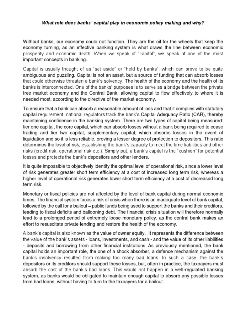 Impact of Bank Capital on Economy | PDF | Financial Crisis Of 2007–2008 ...