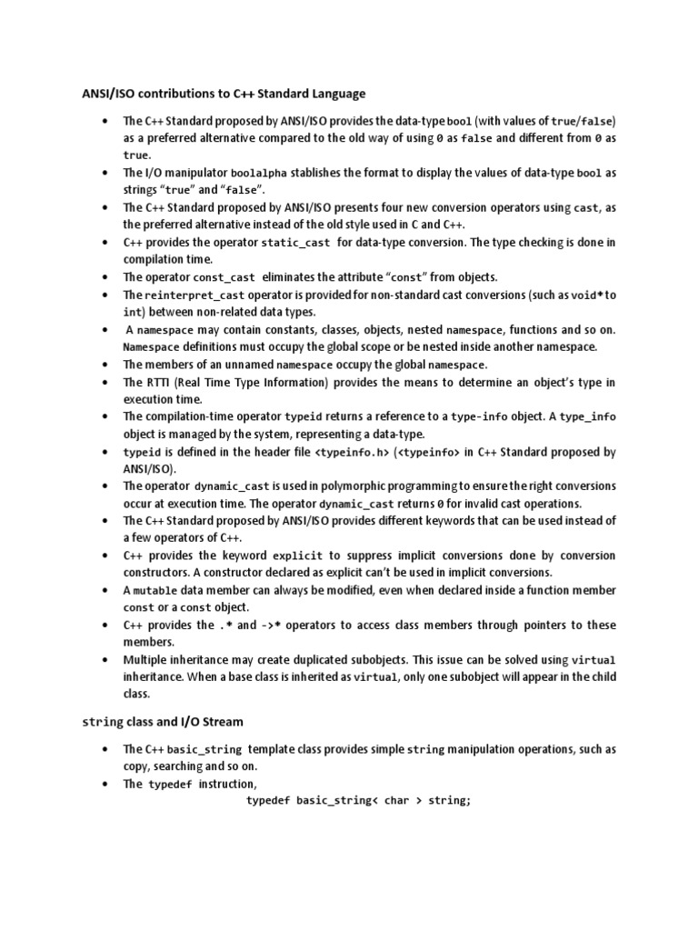ANSI/ISO Contributions To C++ Standard Language: String | PDF | String ...