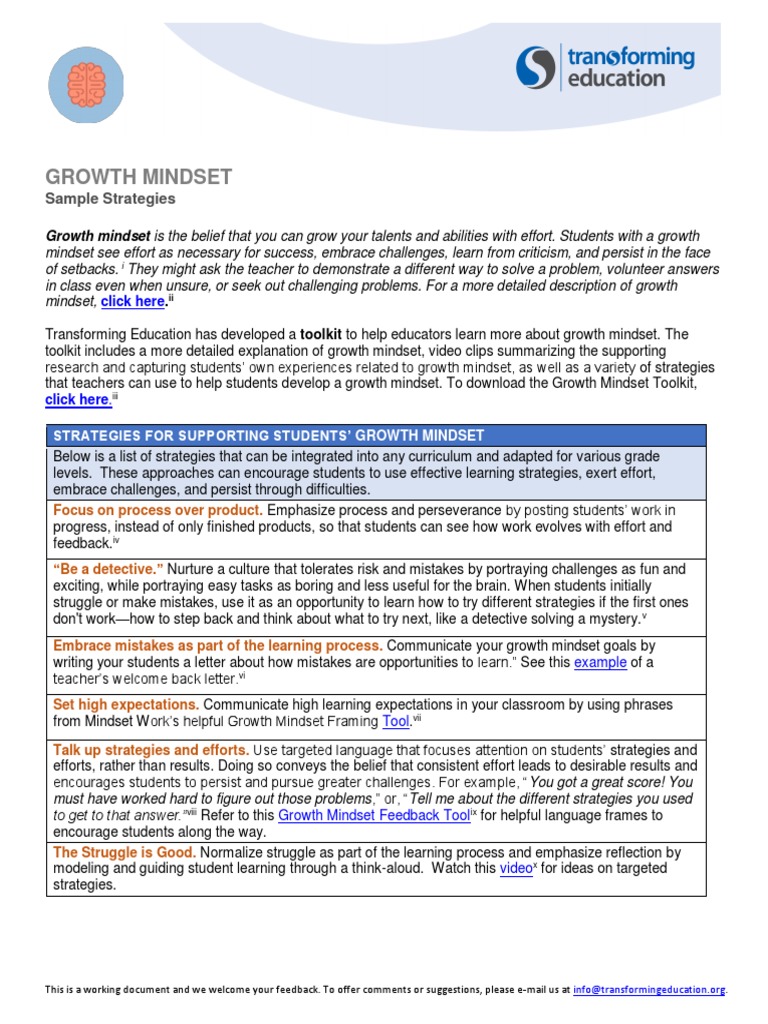 2018 Growth-Mindset-Strategies Website PDF | PDF | Mindset | Behavior ...