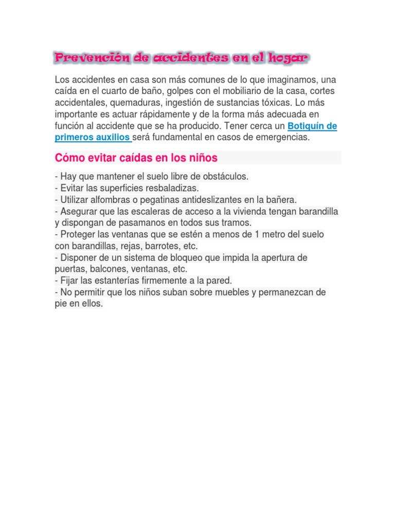 Prevención De Accidentes En El Hogar Pdf