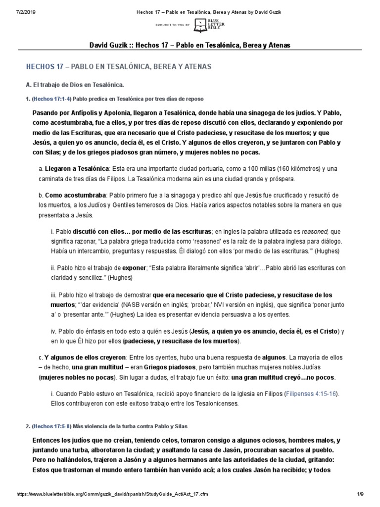 Hechos 17 – Pablo en Tesalónica, Berea y Atenas by David Guzik | Pablo ...