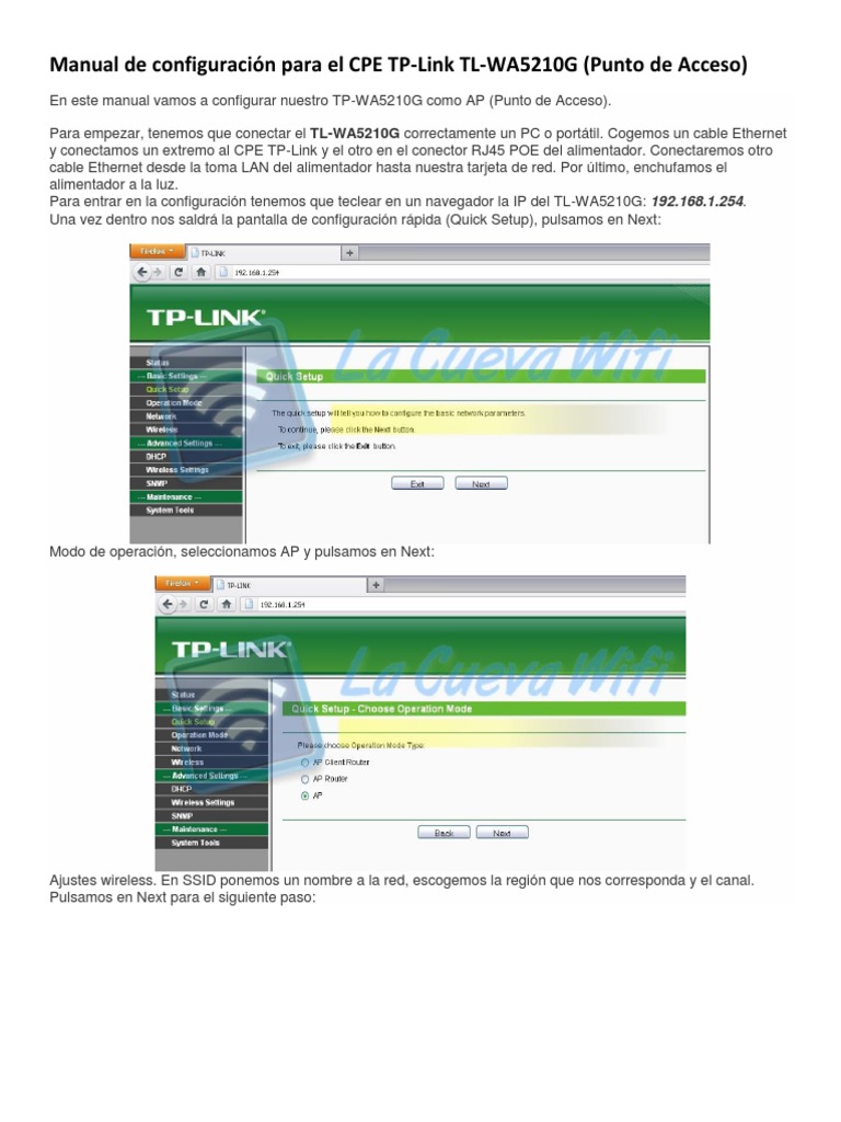 Configurar TP-Link TL-WA5210G AP y Cliente | PDF | Punto de acceso inalámbrico | Red de computadoras