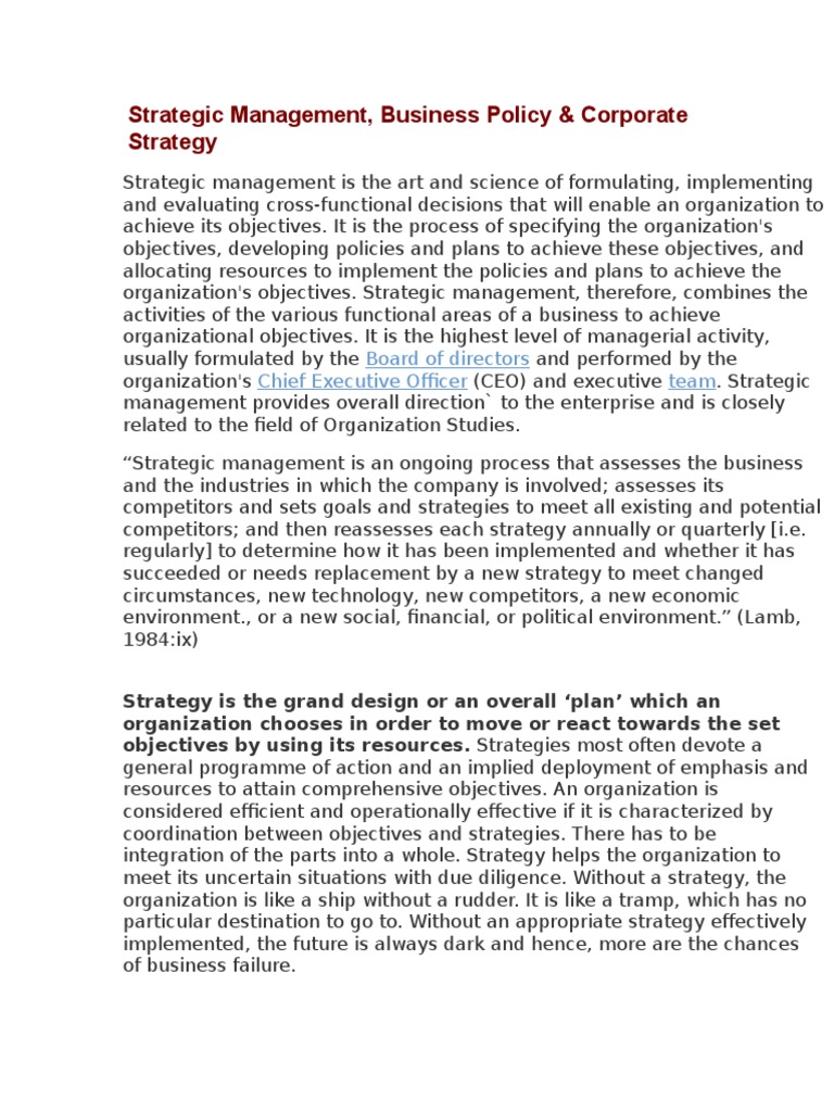 An Overview of Strategic Management, Business Policy, and Corporate ...