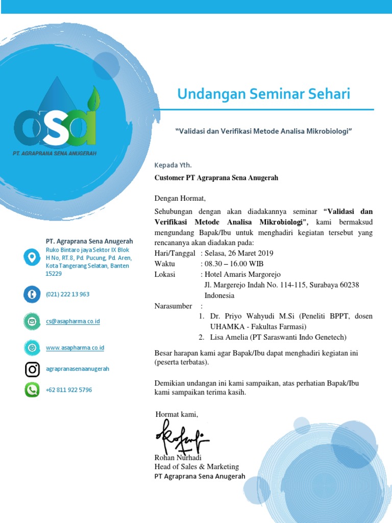 Undangan Seminar Sehari PT ASA + Susunan Acara - SBY | PDF