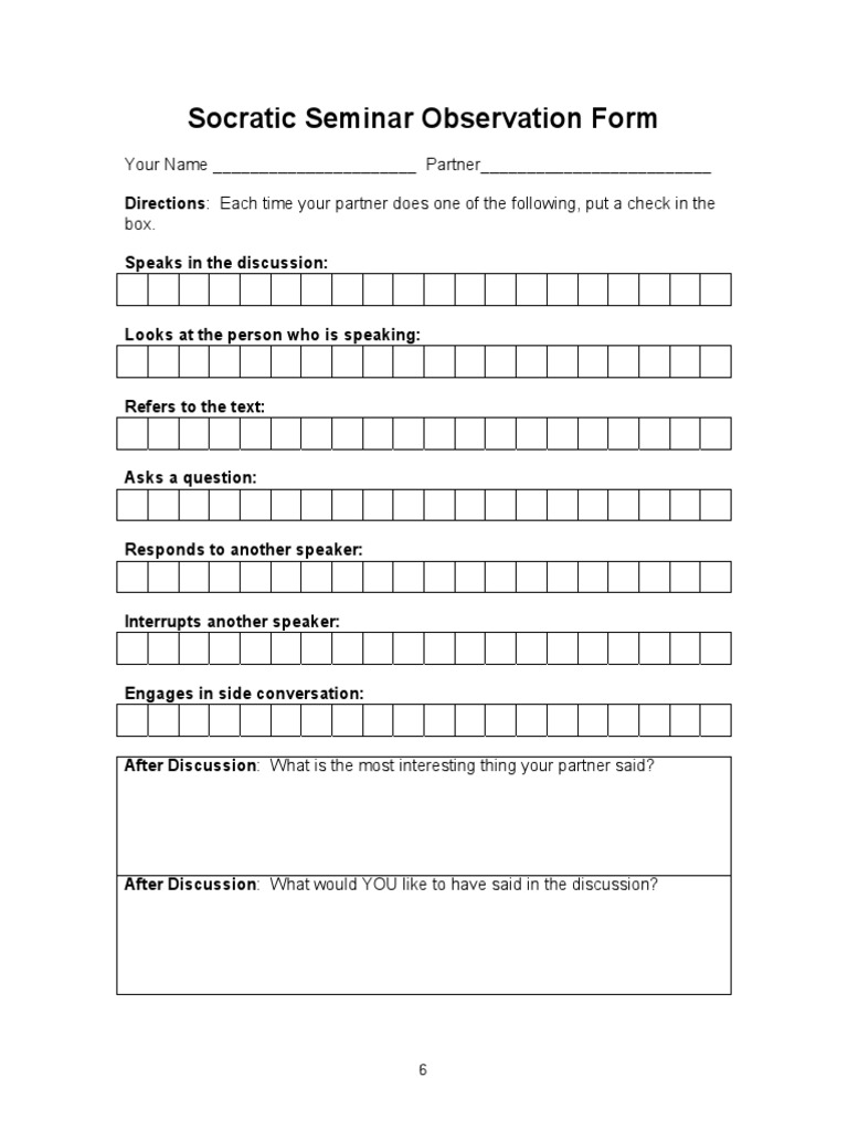 Socratic Seminar Observation Form | PDF