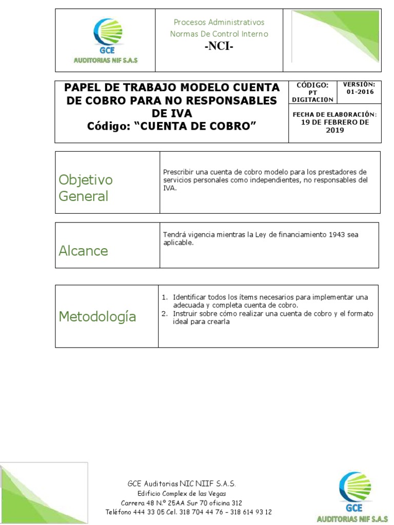 Modelo Cta - Cobro 2019 PDF | PDF | Factura | normas internacionales de ...