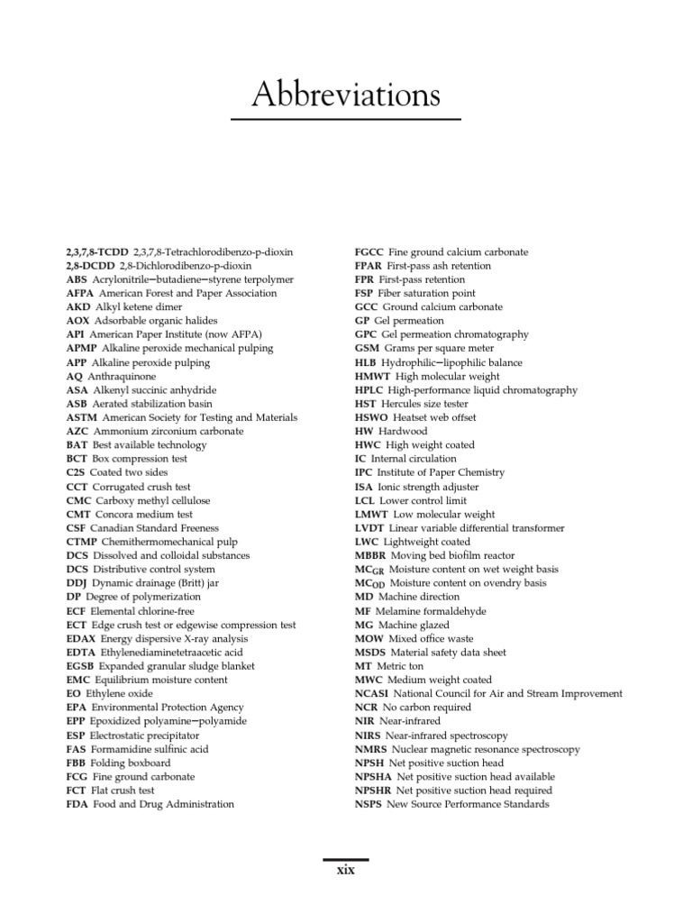 Abbreviations 2018 Biermann S Handbook of Pulp and Paper | PDF | Total ...