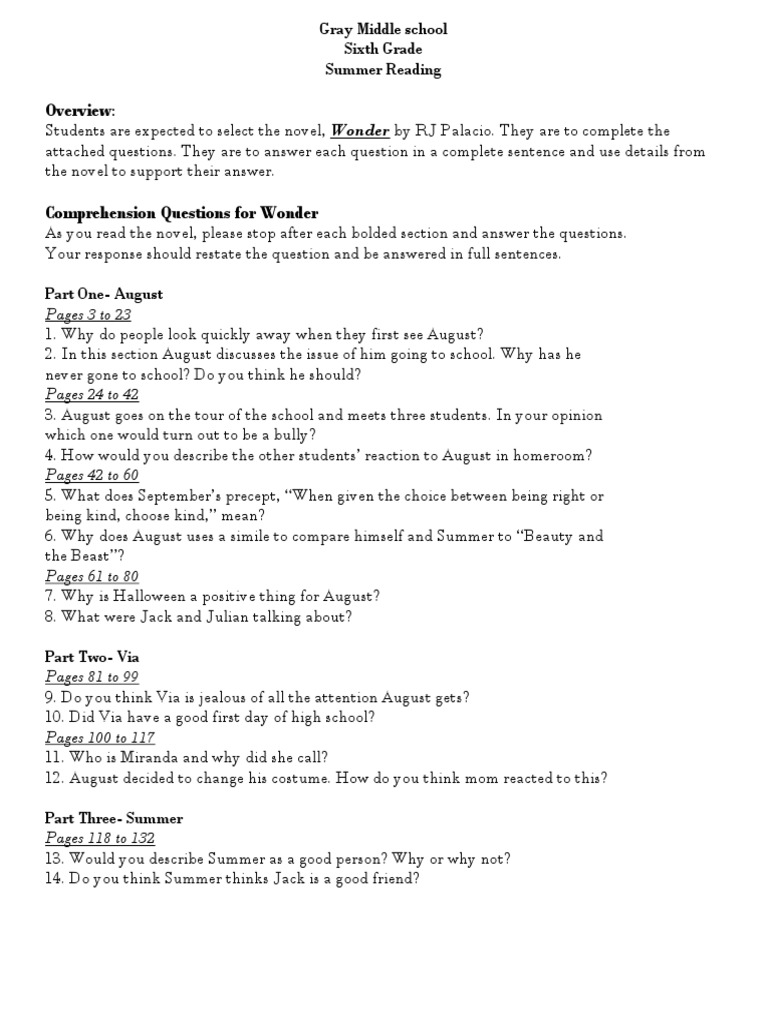 Wonder Reading Packet | PDF