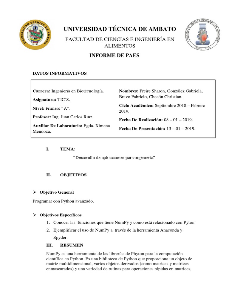 Pae 6 - Informe | PDF | Python (lenguaje de programación) | Matriz (Matemáticas)