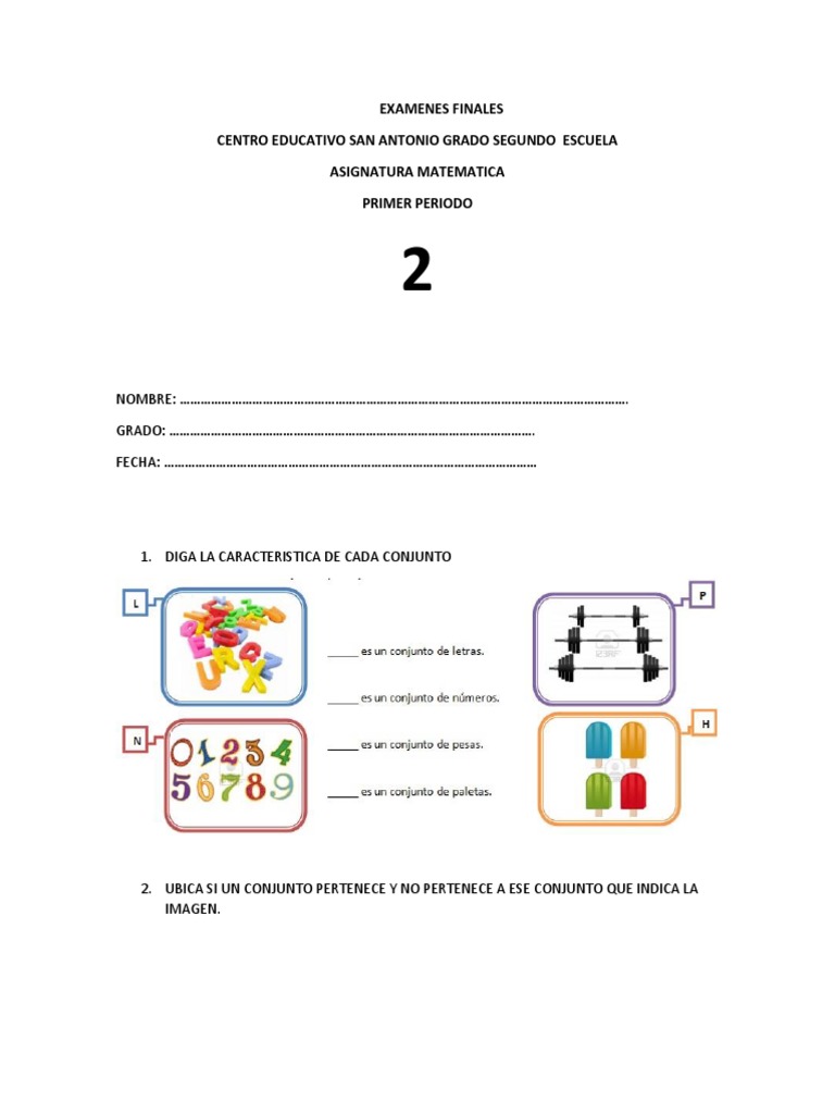 Evaluacion de Matematicas Grado 2 Primer Periodo | PDF | Enseñanza de ...