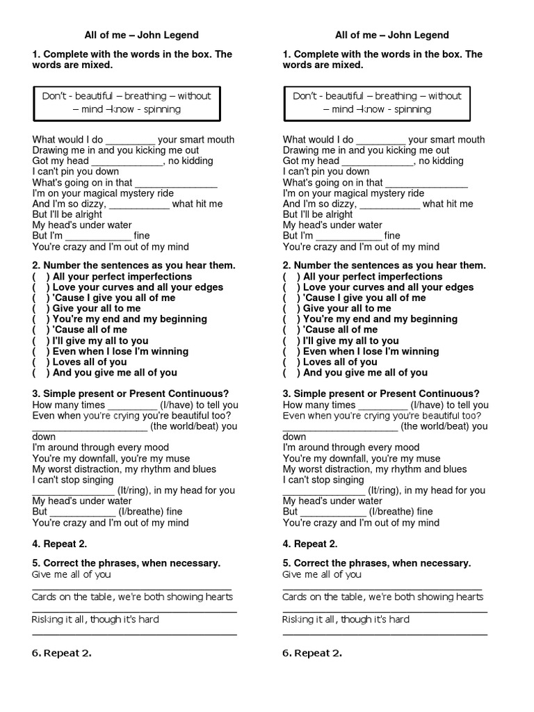 ESL Song Lyrics Exercise | PDF | Leisure