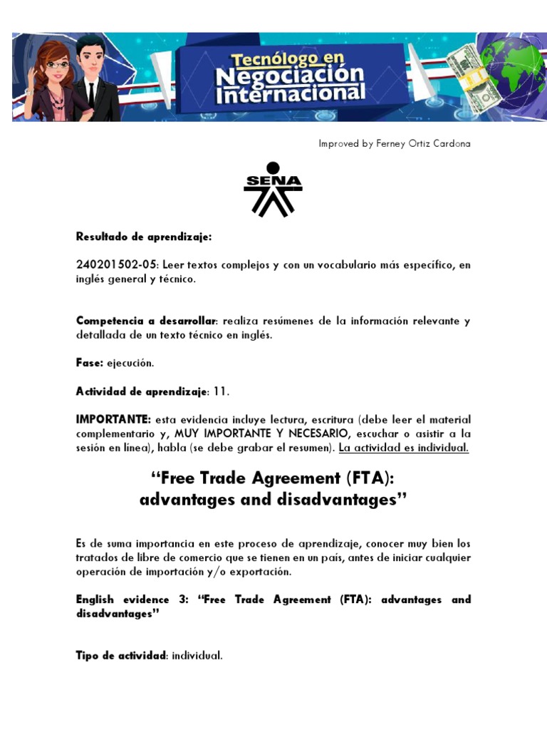 Guia English Evidence Free Trade Agreement | PDF | Aprendizaje | Idiomas