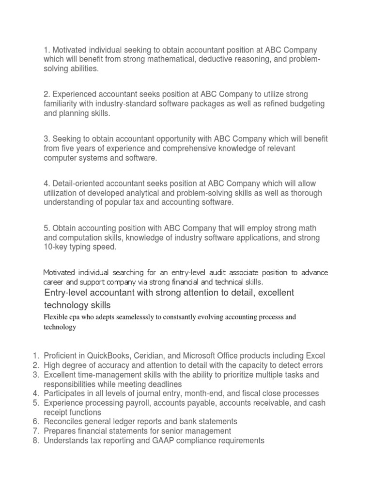 Entry-Level Accountant With Strong Attention To Detail, Excellent ...