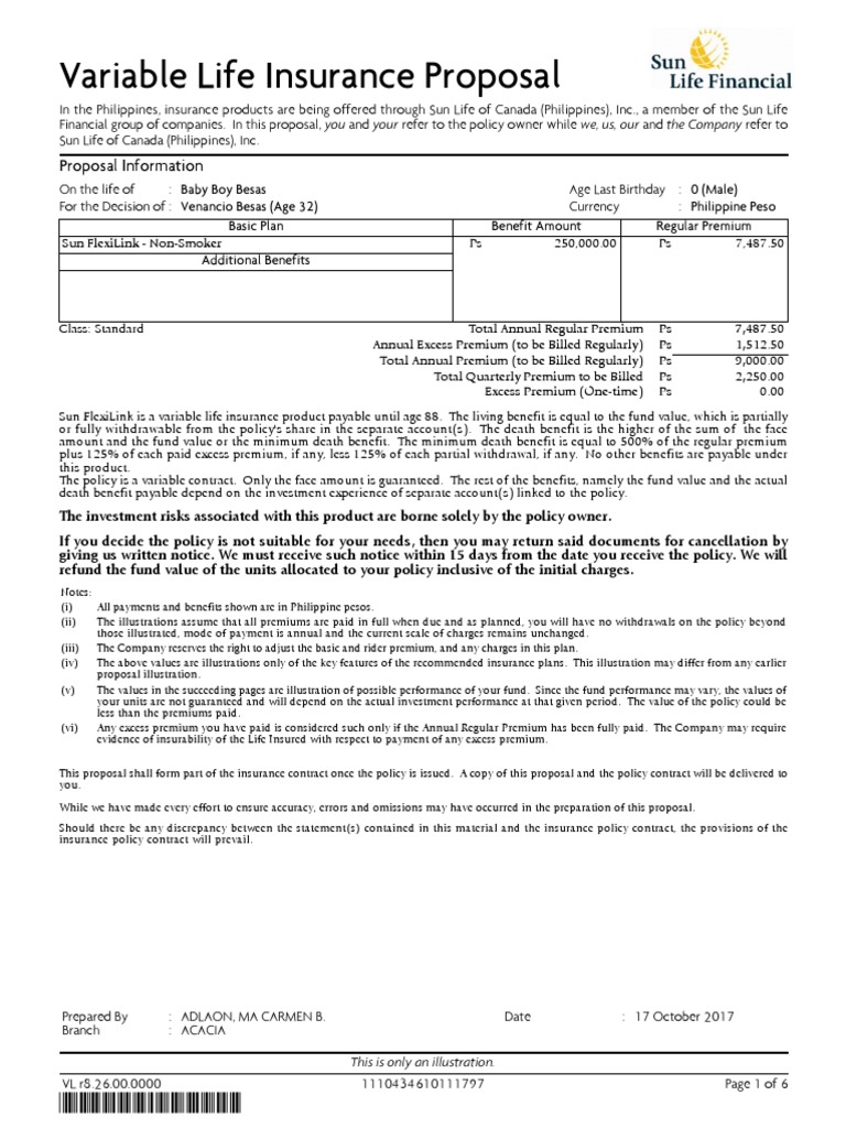 Variable Life Insurance Proposal | Download Free PDF | Investment Fund ...