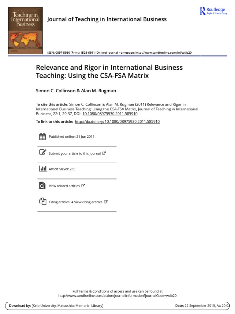 Relevance and Rigor in International Business Teaching: Using The CSA ...