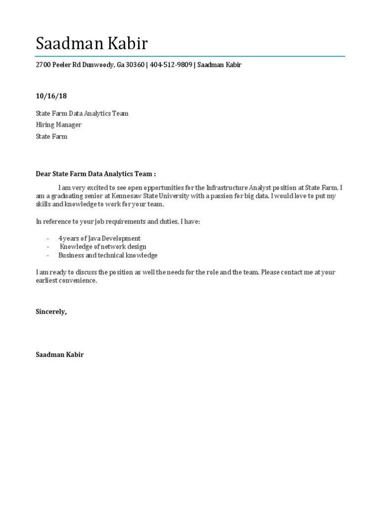 State Farm Cover Letter | PDF