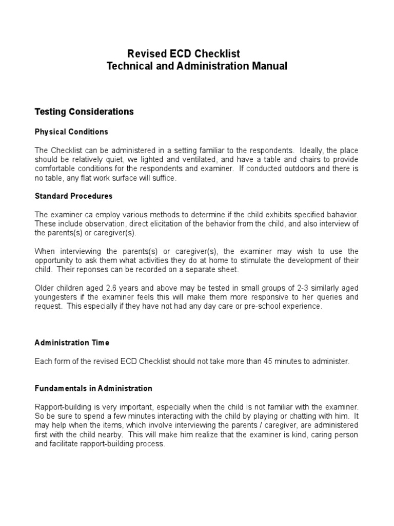Revised ECD Checklist Administration Guide | PDF | Sibling | Toys