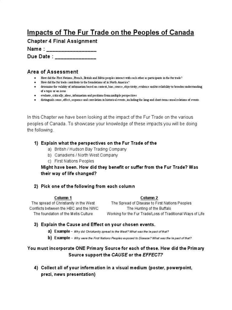 Impacts of The Fur Trade On Peoples of Canada 1 | PDF | First Nations ...