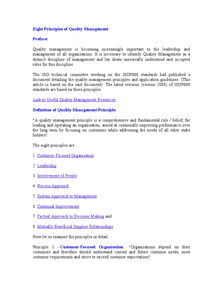 Eight Quality Management Principles | PDF | Quality Management | Iso 9000