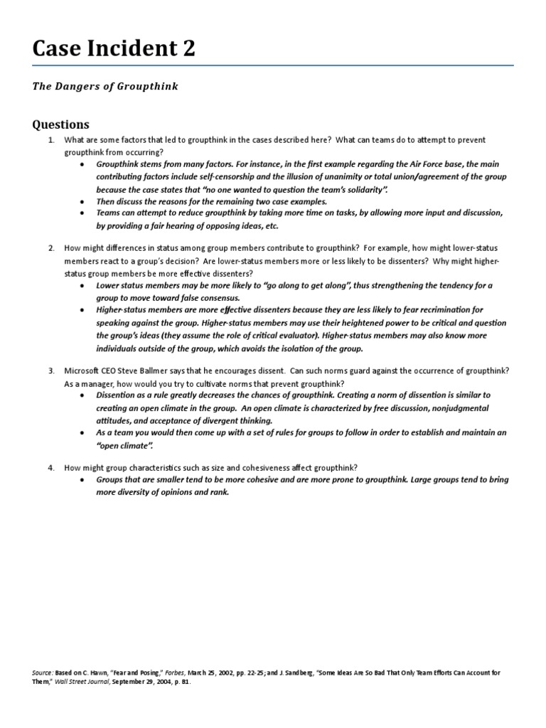 Groupthink Case Answers | PDF | Consensus Decision Making | Group Processes